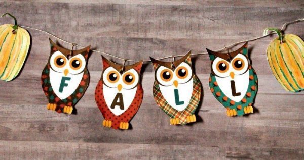Free Printable Banner for Fall with Owls and Pumpkins